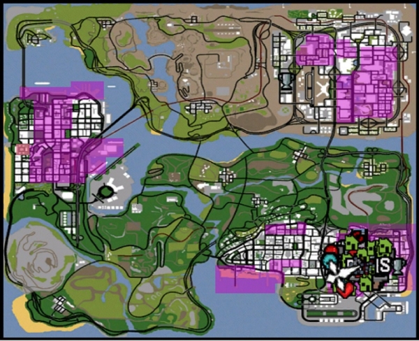 All areas on gta sa map is ballas